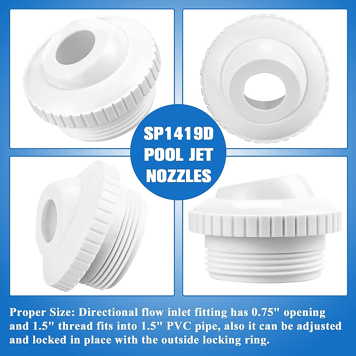 Funmit Pool Jet Nozzles 3/4" SP1419D Flow Inlet Fitting Opening Water Directional Pool Return Fittings, 6 Pack