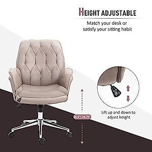 Vinsetto Modern Mid-Back Tufted Microfiber Home Office Desk Chair with Adjustable Height, Swivel Adjustable Task Chair with Padded Armrests, Light Grey