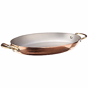 Mauviel M'150 B 1.5mm Polished Copper & Stainless Steel Oval Pan With Brass Handles, 13.8-in, Made in France