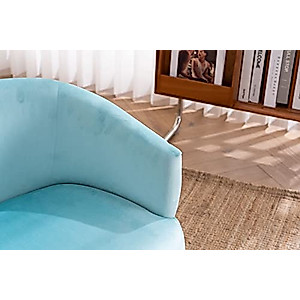 SSLine Velvet Accent Barrel Chair,Modern Upholstered Leisure Arm Chair with Adjustable Gold Metal Legs,Thickly Padded,Guest Chair Vanity Chair Club Chairs for Living Room Bedroom Office (Cyan Blue)