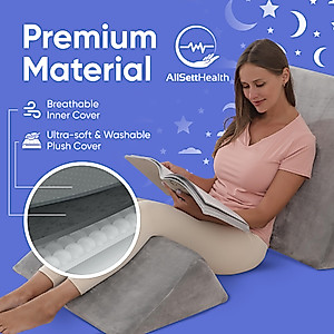 Bed Wedge Pillow – 2 Separate Memory Foam Incline Cushions, System for Legs, Knees and Back Support Pillow | Acid Reflux, Anti Snoring, Heartburn, Reading – Machine Washable, Grey