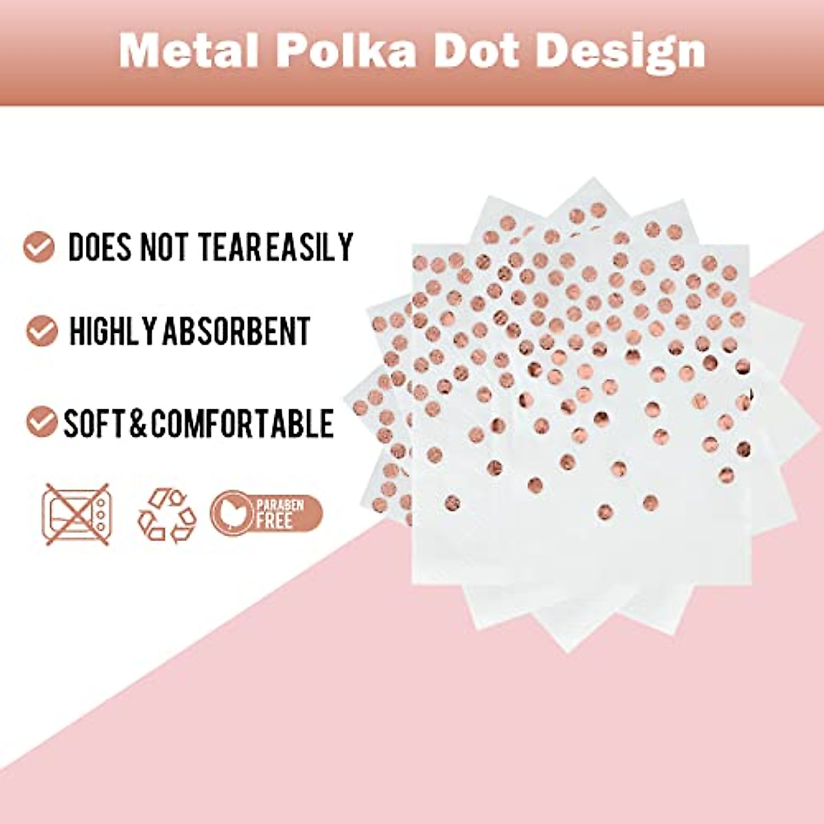 CENLBJ Disposable Paper Plates 100 Pack-White and Rose Gold Paper Plates 50x9&Gold Dot Napkins 50x6.5,Paper Plates and Napkins Party Supplies for Weddings,Birthdays,Bridal Parties,All Occasions