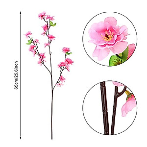 PRTECY 10PCS Artificial Cherry Blossom Flower Branches, 25.6 Inch Silk Spring Peach Blossom Bouquet Fake Flower Stems Arrangement for Wedding Home DIY Decoration