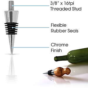 Deluxe Bottle Stopper Turning Kit with 2 Silicone Stoppers 3 Classic Chrome Stoppers 19/64 inch Drill Bit 1 inch 8 tpi Chuck and Ratcheting Handle with 3/8 inch Tap