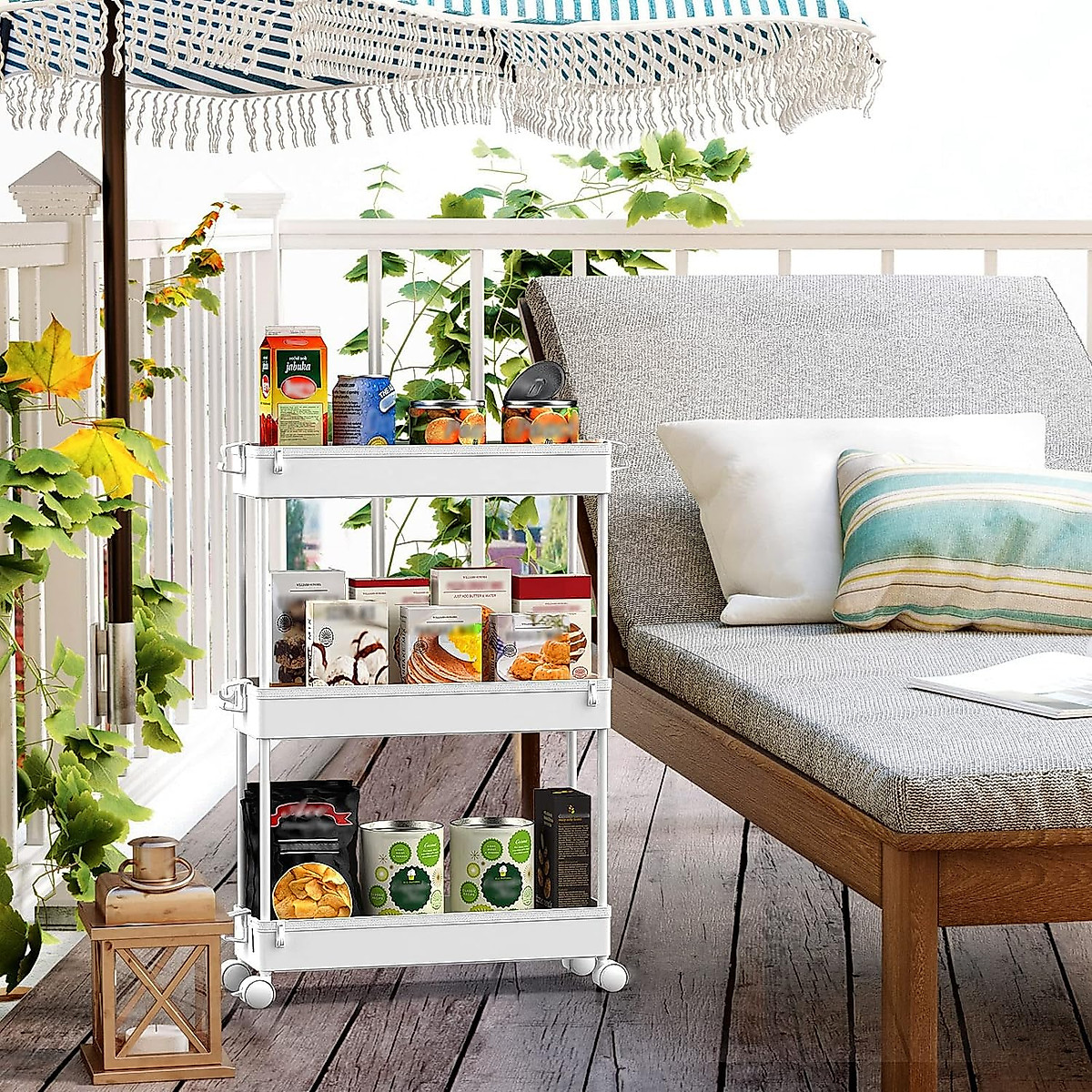 SPACEKEEPER Slim Rolling Storage Cart, Laundry Room Organization, 3 Tier Mobile Shelving Unit Bathroom Organizer Storage Rolling Utility Cart for Kitchen Bathroom Laundry Narrow Places(White)