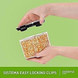 Sistema Tritan Airtight Pantry & Kitchen Storage Containers | 3 Square Plastic Food Containers with Lids (1x 1.3 L + 2x 700 ml) | Stackable | with Locking Clips | BPA-Free