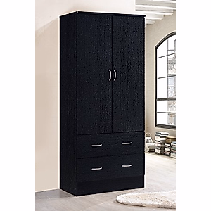 HODEDAH IMPORT Two Door Wardrobe, with Two Drawers, and Hanging Rod, Black