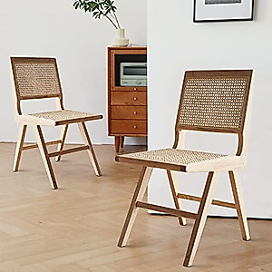 Way2Furn Rattan Chair Set of 2, Cane Dining Chair, No Installation Required, Mid Century Modern Chair for Living Room, Kitchen, Dining Room, Yard, Study Room, Teahouse, Hotel, B&B (Natural Color)