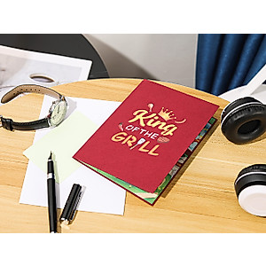 Liif King Of Grill Fathers Day Card, 3D Funny Fathers Day Pop Up Card, Funny Birthday Card For Dad, Men, Husband, Chef, Him, Grandfather, Dog Dad | With Message Note & Envelop (King Of Grill)