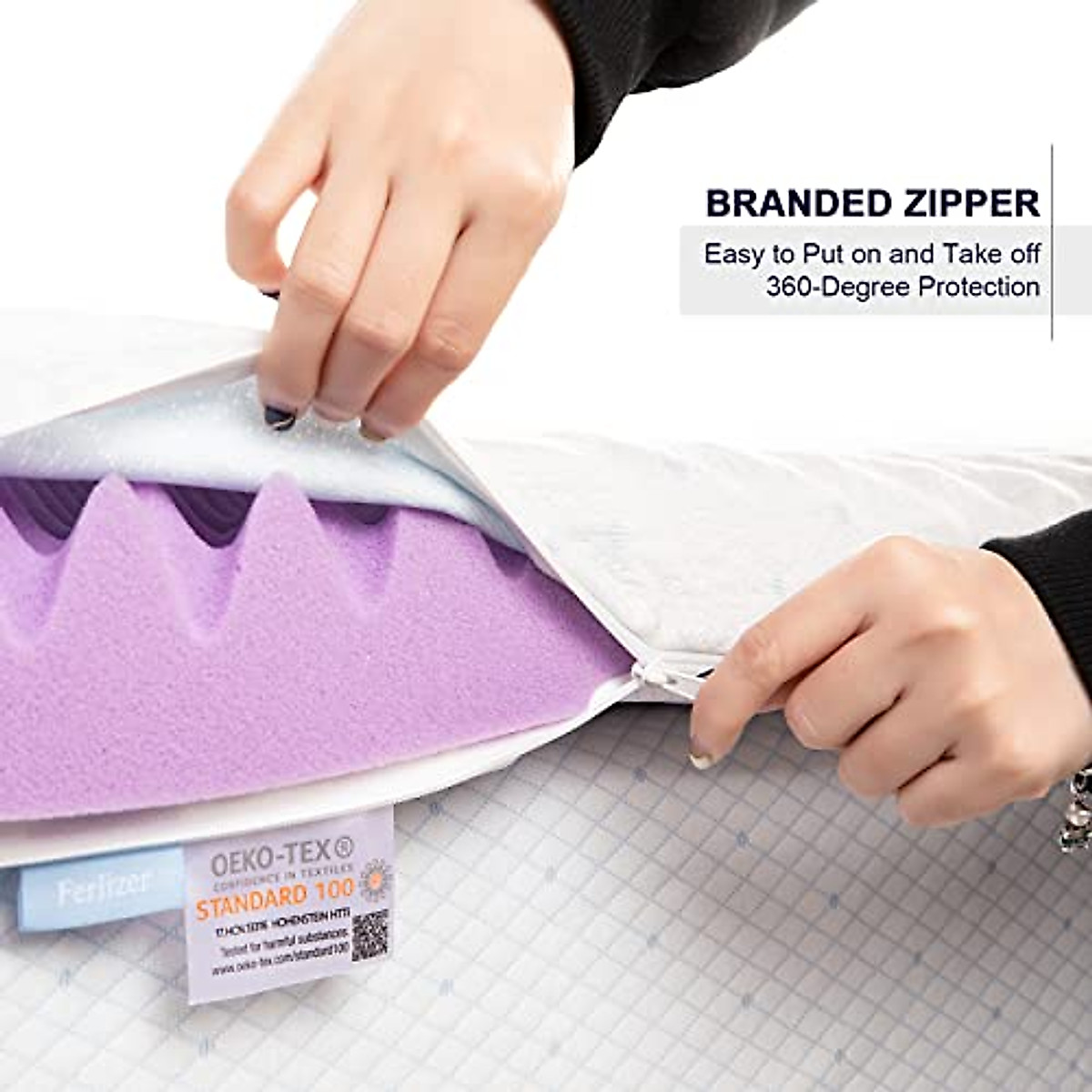 Queen Mattress Topper Cover, Premium Bamboo Zippered Cover for Mattress Topper with Adjustable Straps, Ferlizer 4 Inch Queen Mattress Topper Protector