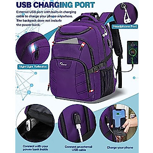 VANKEV Travel Backpack, Extra Large Laptop Backpack for Women Men，School College Business Work Bookbag Anti Theft TSA Approved Computer Bag Fits 17 Inch Laptop with USB Charging Port(Purple)