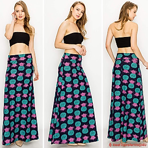 Eevee Women's Fold Over Maxi Skirt (ONE Size) - Blue Pineapple