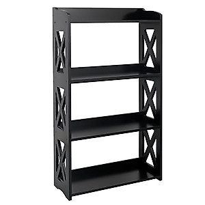 YCICI Open Bookshelf, 4 Tier Bookcase, Small Book Shelf, Wooden Book Shelf Kitchen Shelf, Freestanding Display Storage Shelves for Bedroom, Living Room and Office (Black)
