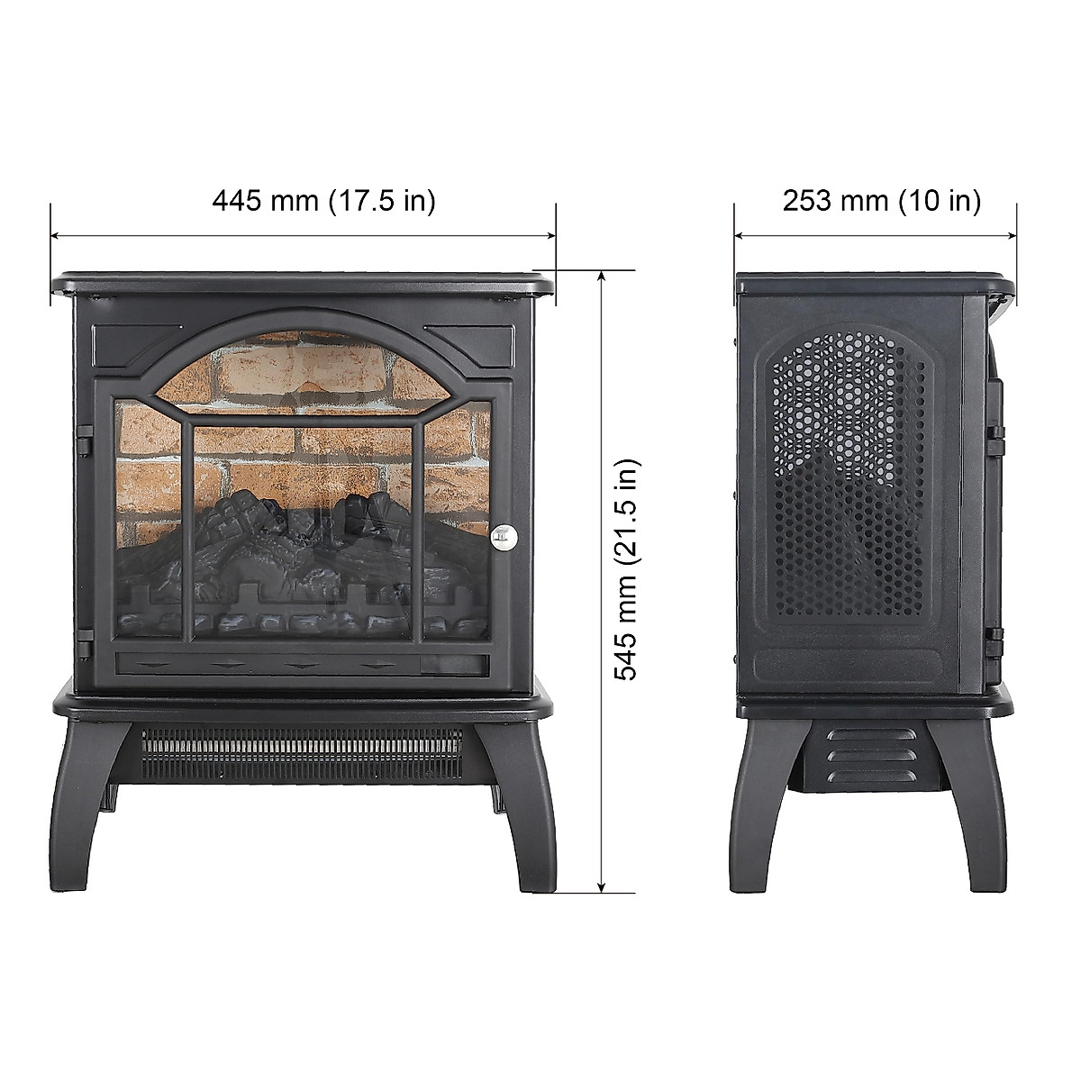 Electric Fireplace Infrared Heater with Remote Control 3D Electric Heater Fireplace 18" Electric Fireplace Stove Adjustable Brightness and Heating, 1500W Electric Fireplace Freestanding, Black