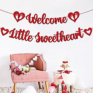 Valentine’s Day Baby Shower Banner Welcome Little Sweetheart Decoration Happy Valentine’s Day Theme Gender Reveal Welcome New Born Baby Celebration Party Supplies