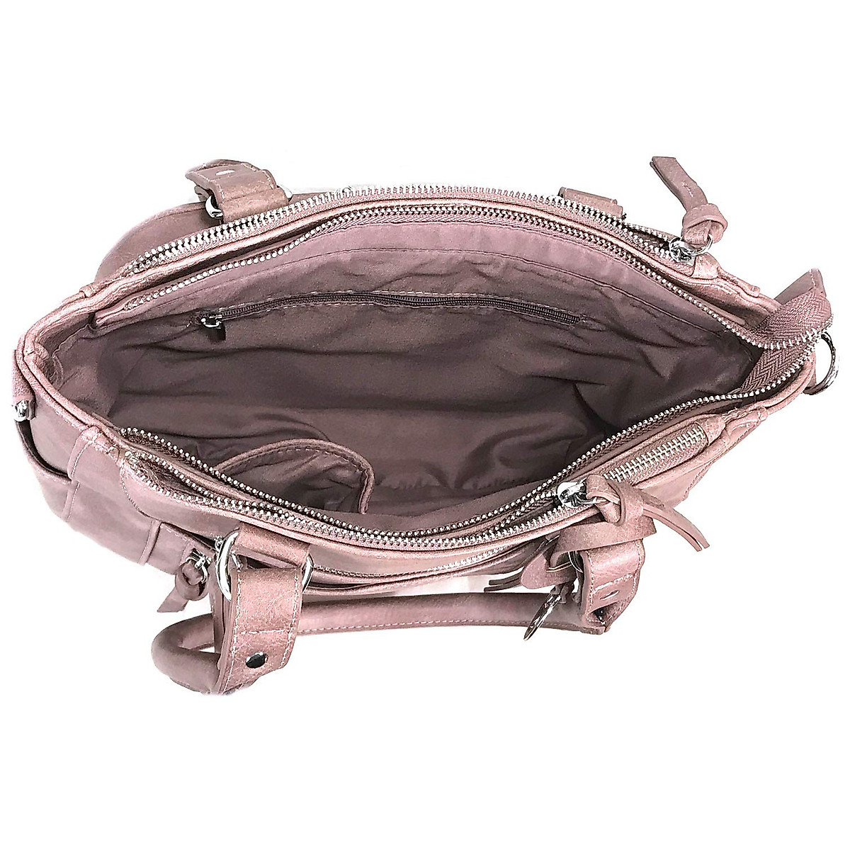 Zzfab Medium CCW Bag Multi-Zippers Fashion Faux Leather Concealed Carry Purse (Mauve)