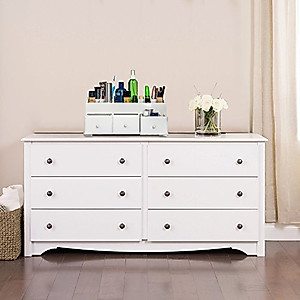 Makeup Organizer with Drawers, Wooden Cosmetic Beauty Storage Box for Home and Office Vanities, Countertop Organizer for Cosmetics and Makeup Tools, Vanity Holder for Lipstick Brushes Lotions, White