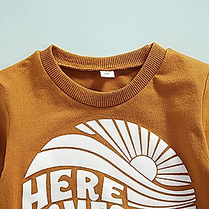 Baby Girl Clothes Set Fall 3 6 9 12 18 24 Months Long Sleeve Sweatshirt & Floral Print Pants & Headband Outfits (Light Brown , 6-12 Months )