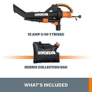 WORX WG509 12 Amp TRIVAC 3-in-1 Electric Leaf Blower with All Metal Mulching System