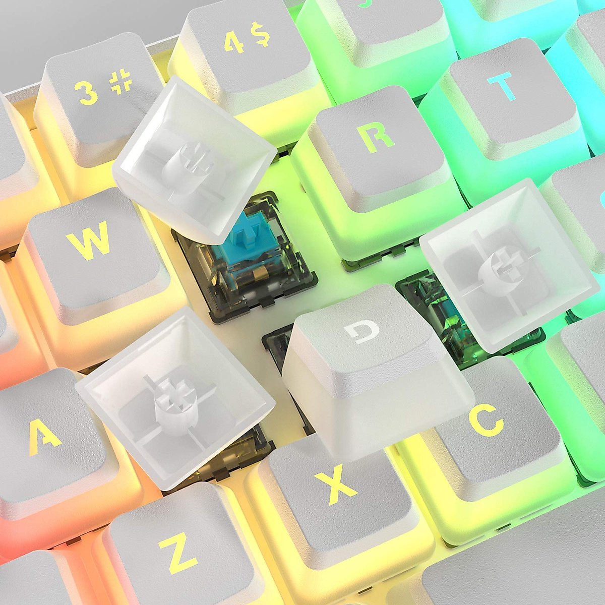 GK GAMAKAY MK61 RGB Pudding Keyboard, 61 Keys Gateron Optical Switch PBT Pudding Keycaps, Hot Swap Backlit Ultra-Compact Wired Gaming Keyboard for Windows Mac PC Gamers (Yellow Switch V2, White)
