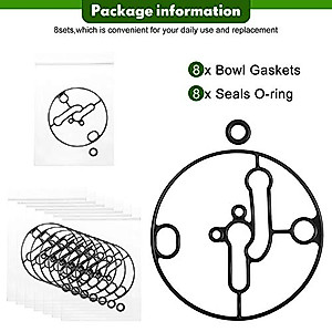 8 Sets Bowl Gasket for 698781 Float Bowl Gasket Replacement Part Including 8 Pieces 698781 Bowl Gaskets and 8 Pieces Seals O-Ring Compatible with Nikki Carburetor Troy-Bilt Toro Lawn Mowers (Black)