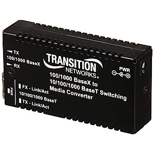 Transition Networks StandAlone Mini Gigabit Ethernet Fiber Media Converter GigE (M/GE-PSW-SFP-01-NA)