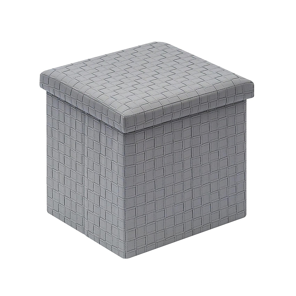 B FSOBEIIALEO Storage Ottoman, Faux Leather Footrest Seat, Ottoman with Storage Cube Toy Box Chest, 15"x15"x15" (Grey, Medium)
