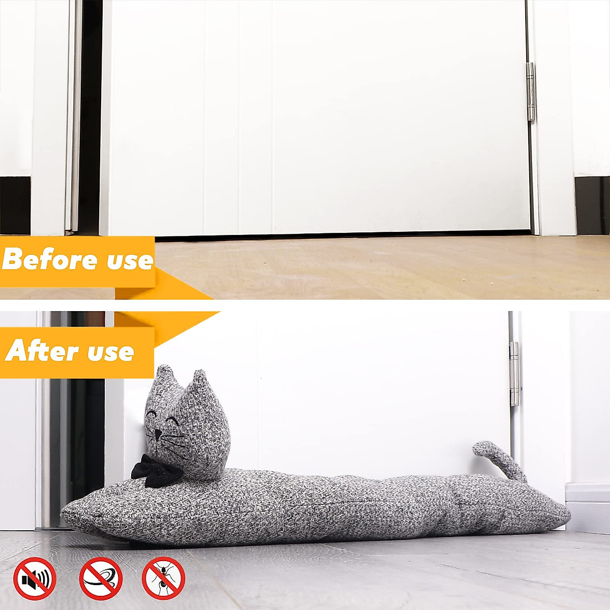 CERAYOU Cat Fabric Under Door Draft Stopper, 3LB Heavy Duty Decorative Soundproof Door Draft Blocker, 34 Inch Animal Energy Saving Draft Guard, Gentleman