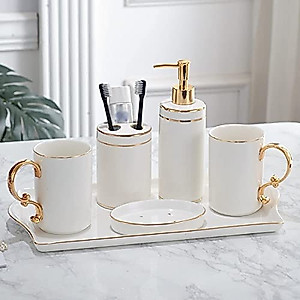 DVTEL Bathroom Five-Piece Set, Wash and Gargle Set, Simple Couple, Brush Teeth, Gargle Cup, Ceramic Bathroom Supplies