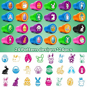 24PCS Easter Eggs + Stampers Egg Fillers, Basket Stuffers Plastic Surprise Perfect Hunt Party Favors Classroom Prize Supplies for Kids Boys Girls
