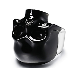 Skullis Signature Gem Skull Ring, Black Obsidian Carved Crystal Skull and 925 Sterling Silver Jewelry (10.5)