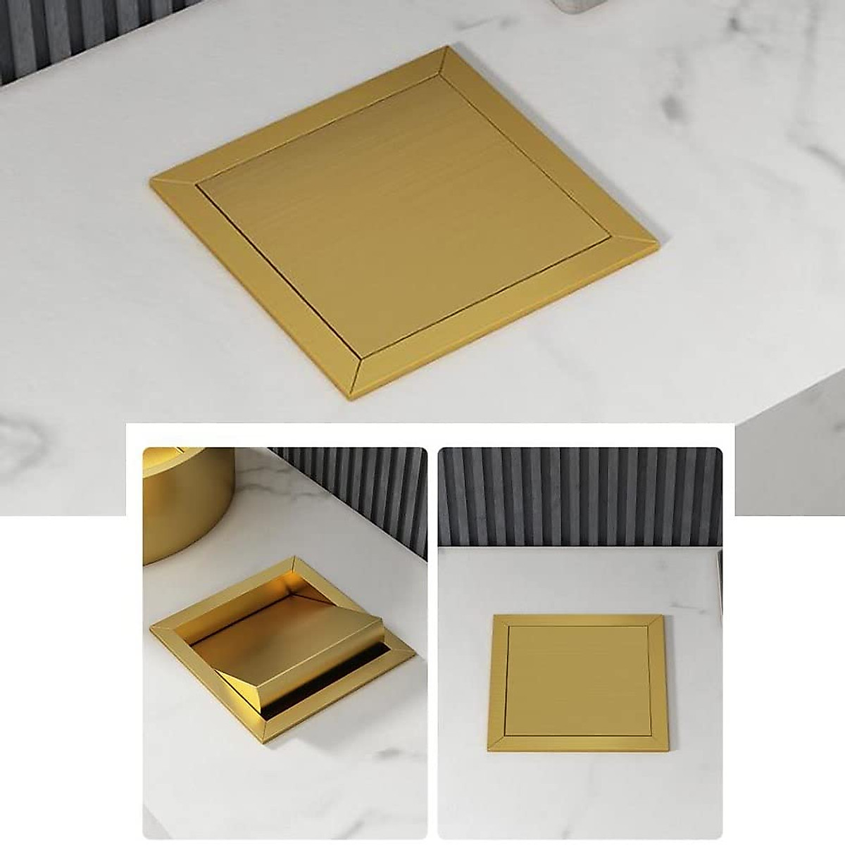 zktoermn Trash Cans Lids, 304 Stainless Steel Trash Grommet Flap Lid, 360 ° Rotation Flush Recessed Trash Can Lid Waste Chute Cover XJJUN (Color : Gold, Size : 22cm)