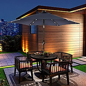 Aok Garden 7.5 FT Solar Patio Umbrella with 18 LED Lights Outdoor Table Market Umbrella with Push Button Tilt and Crank 6 Sturdy Aluminum Ribs for Deck, Lawn, Pool& Backyard, Navy Blue
