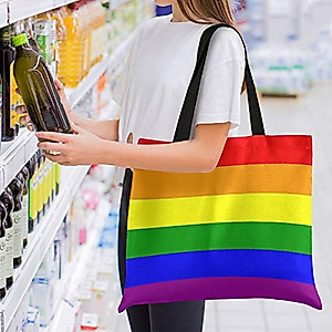 Women's Retro Large Size Canvas Shoulder Bag Hobo Square Handbag Casual Tote Lesbian Gay Pride Flag