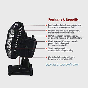 Uninex EK800FNSKU Patented Oval Oscillating Up and Down Table Fan, 2-Speed, Compact, ETL Listed, 8-Inch, No Logo, White