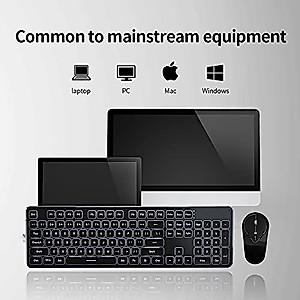 Rechargeable 2.4G Wireless Keyboard and Mouse Combo, Luminous Mute Keyboard Mouse for Office Gaming Laptop PC Home Use (Black with White Light)