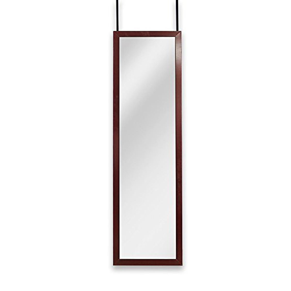 Mirrotek - Full Length Adjustable Over The Door Mirror White Wood Finish - Hanging Mirror Full Length - Instant Install Long Full Body Mirror for Bedroom, Dorm Room 14" x 48"