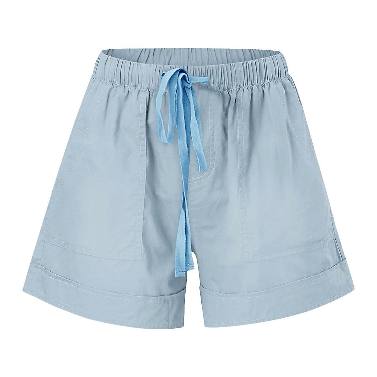 Coupons Members Shorts with Pockets for Women Cotton Drawstring Elastic Waist Casual Shorts Loose Lounge Summer Shorts Shorts Rompers for Women Casual Summer Light Blue 3X