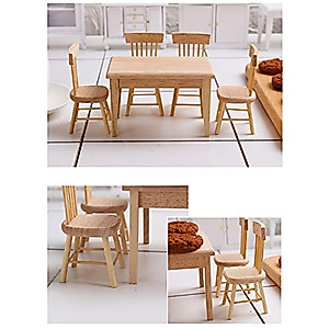 Z MAYABBO Wooden Dollhouse Furniture of Table & Chair, Miniature Dollhouse Accessories of Dining Room Accessory - 1/12 Scale