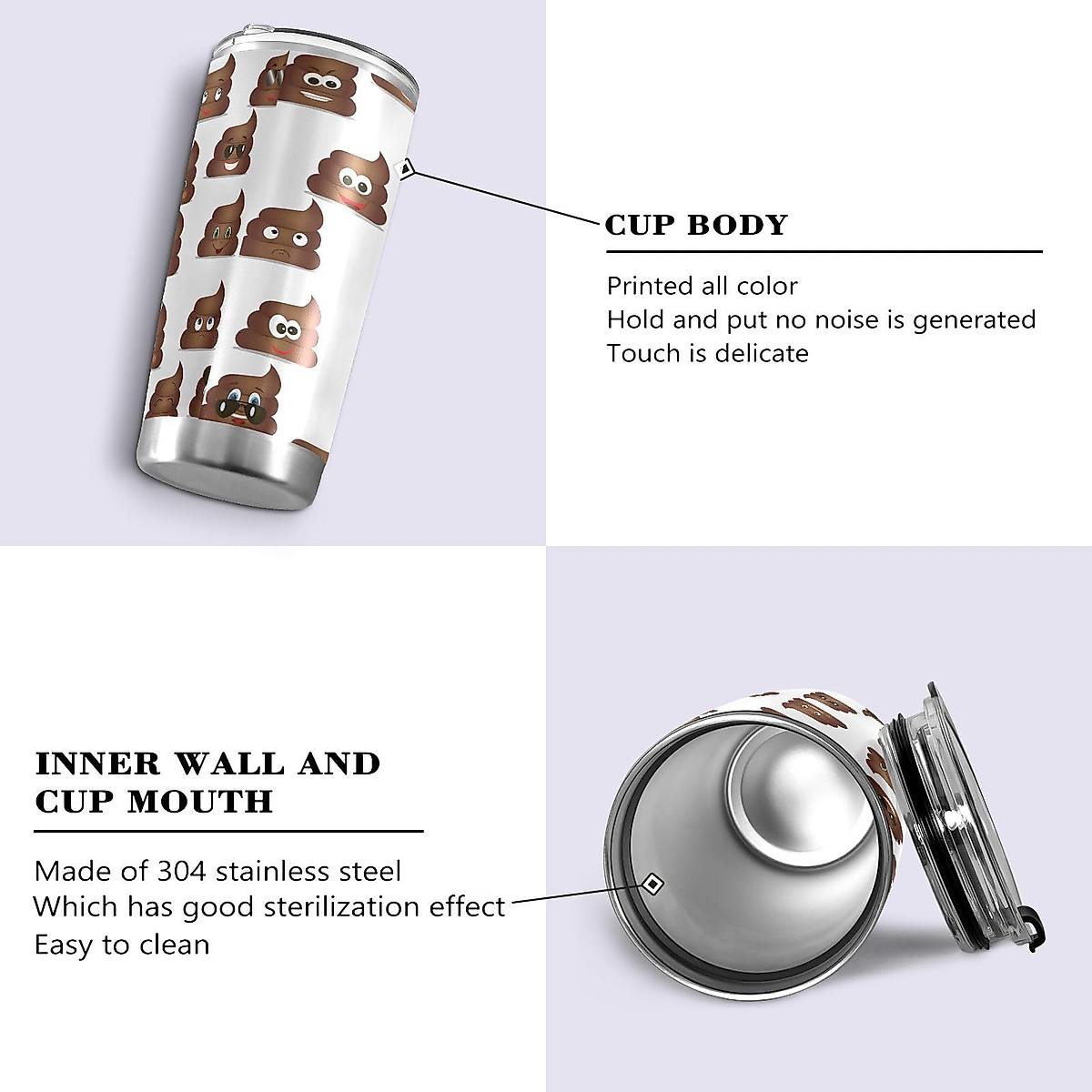 innewgogo Cute Poop 20 oz Stainless Steel Vacuum Insulated Tumbler for Women Men Reusable Water Bottle with Leak-proof Lid & Straw Reusable Cup for Home Office School Gym Water Iced Tea Coffee