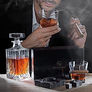 EMCOLLECTION Home Bar Crystal Whiskey Gifts for Men with Side Mounted Holder, 12oz, Bourbon Glasses Old Fashioned | Whisky Stones | Ideal for Cocktails, Scotch and Liquor's Lovers (Set of 1 Glass)