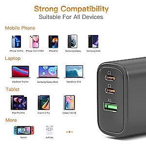 NOUUI USB C Charger 65W PD 3.0 Dual USB C Wall Charger Portable Foldable Adapter with 3-Port iPhone Charger USB C Block Plug Compatible with iPhone 13/13 Pro/12/12 Pro Max/MacBook/iPad Pro/Galaxy