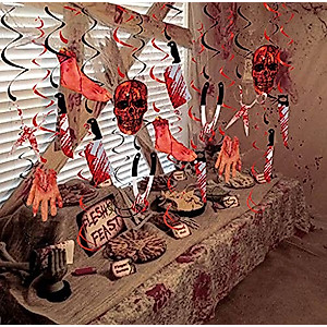 Halloween Bloody Weapons Hanging Swirl Decorations, Pre-Assembled Bloody Garland Banner, Have a Killer Birthday & Friday the 13th Birthday Party Decorations, Halloween Horror Zombie Vampire Party Supplies - 22pcs