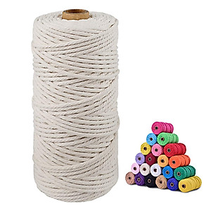 jijAcraft Macrame Cord,3mm x 328 Feet Cotton Macrame Cord,Natural White Cotton Cord Macrame Supplies,Macrame Rope Craft Twine String for Macrame & Knitting,Plant Hangers,Wall Hanging,Craft (Beige)
