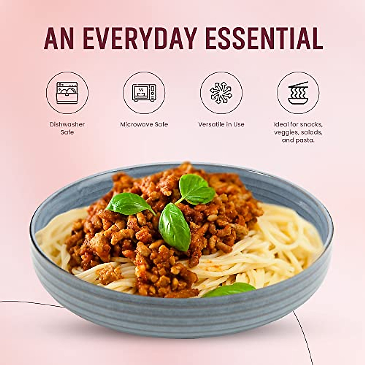 American Atelier Pasta Bowls Set of 4-20 oz, Microwave and Dishwasher Safe, Wide Shallow Stoneware Salad Bowl Set, Dinnerware Plates for Serving Dinner, Kitchen, and Eating (Light Blue)