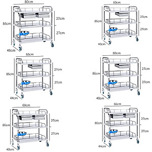 Stainless Steel 3-Tier Medical Trolley Laboratory cart Thick and Comfortable Handle Used in Beauty Salons Hospitals with a Load of 100kg (Full)