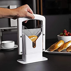Cheer Collection Guillotine Style Bagel Slicer with Safety Shield - Sharp Serrated Stainless Steel Blade for Cutting Bagels - Fits Bagels up to 2" Thick and 4.5" Diameter