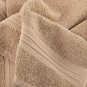 Bathroom Hand Towels Set 100% Cotton Tan, Oeko-Tex Terry Cotton, Soft and Absorbent Hand Towel, 500 GSM, Set of Two, 16 in x 28 in