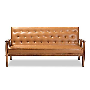 Baxton Studio Sorrento Sofas, Tan/Walnut Brown