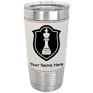 LaserGram 20oz Vacuum Insulated Tumbler Mug, Chess King, Personalized Engraving Included (Faux Leather, Baseball Style)